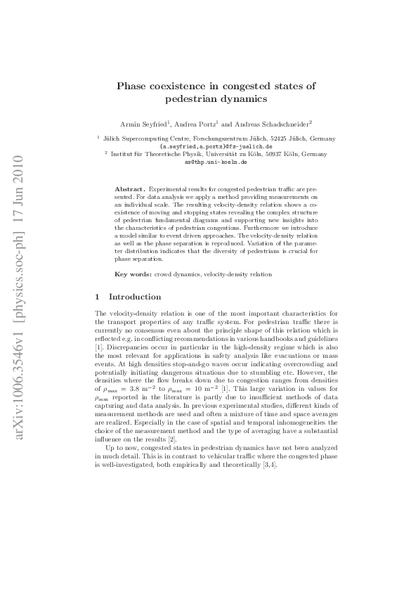 (PDF) Phase Coexistence in Congested States of Pedestrian Dynamics