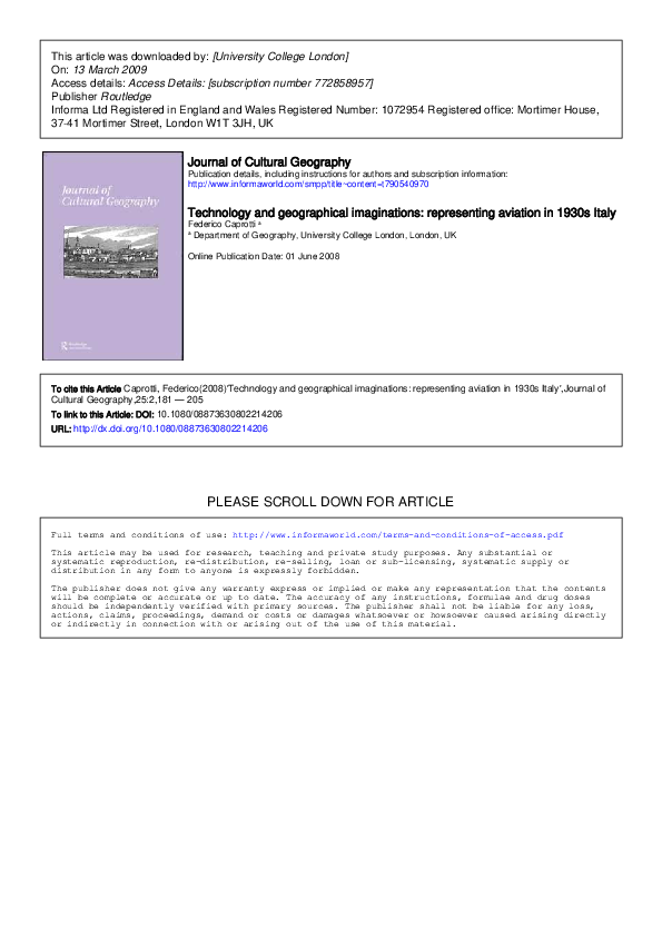 (PDF) Technology and geographical imaginations: representing aviation ...