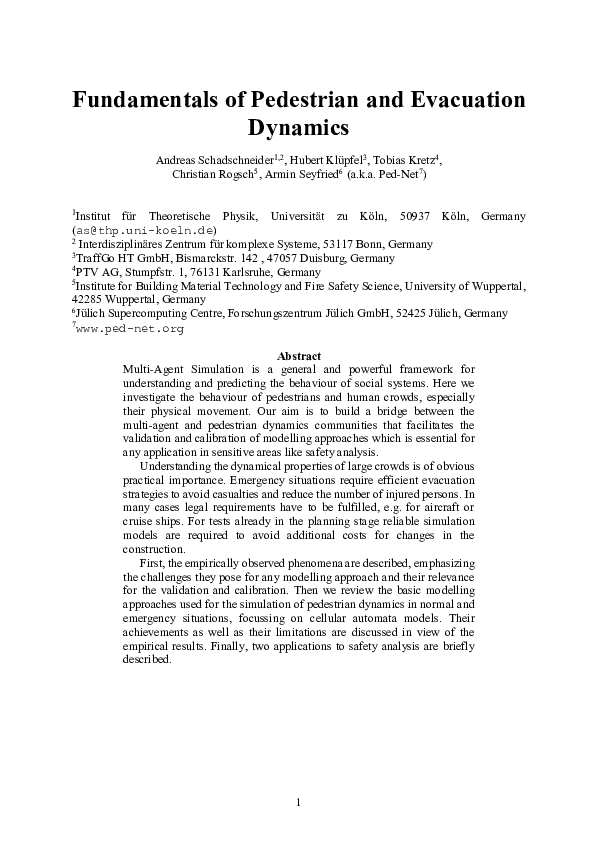 Pdf Fundamentals Of Pedestrian And Evacuation Dynamics