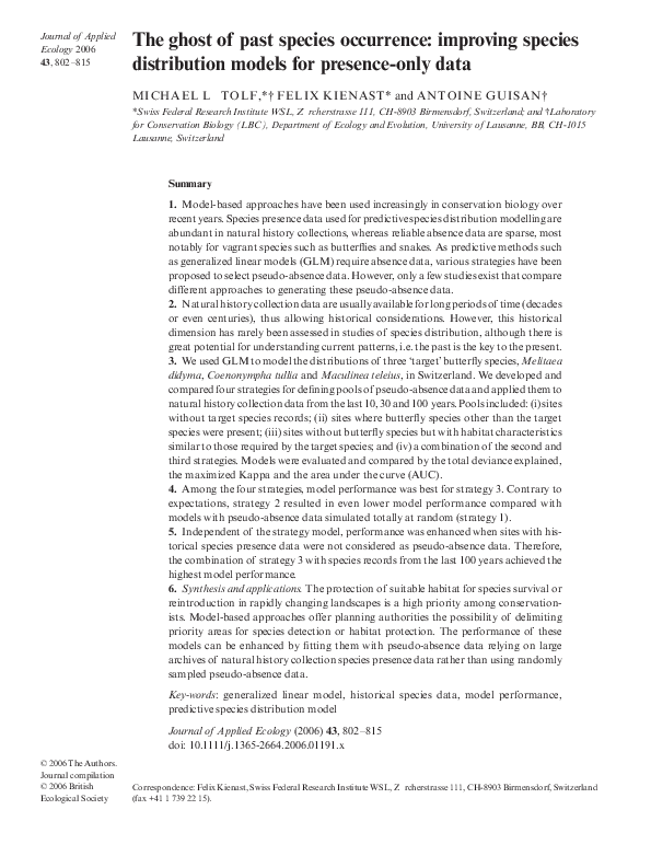 (PDF) The ghost of past species occurrence: improving species distribution models for presence ...
