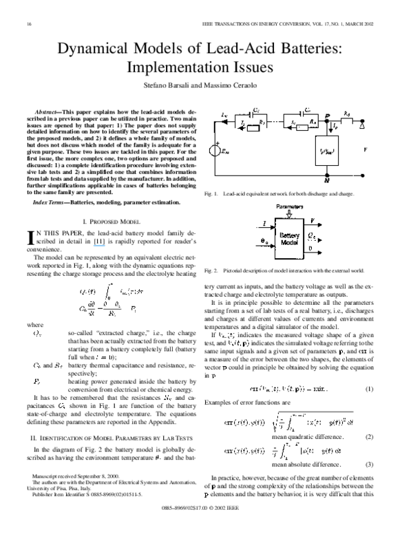 (PDF) Dynamical models of lead-acid batteries: implementation issues