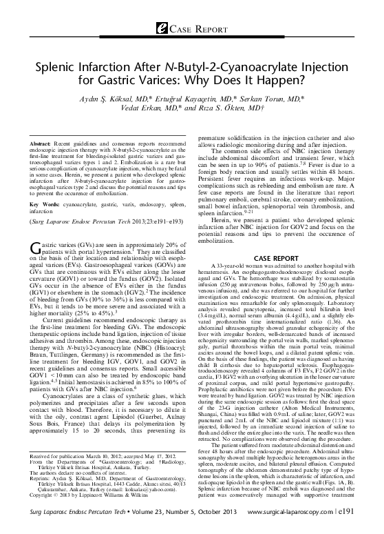 (PDF) Splenic Infarction After N-Butyl-2-Cyanoacrylate Injection for ...