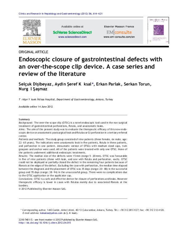 (PDF) Endoscopic closure of gastrointestinal defects with an over-the ...