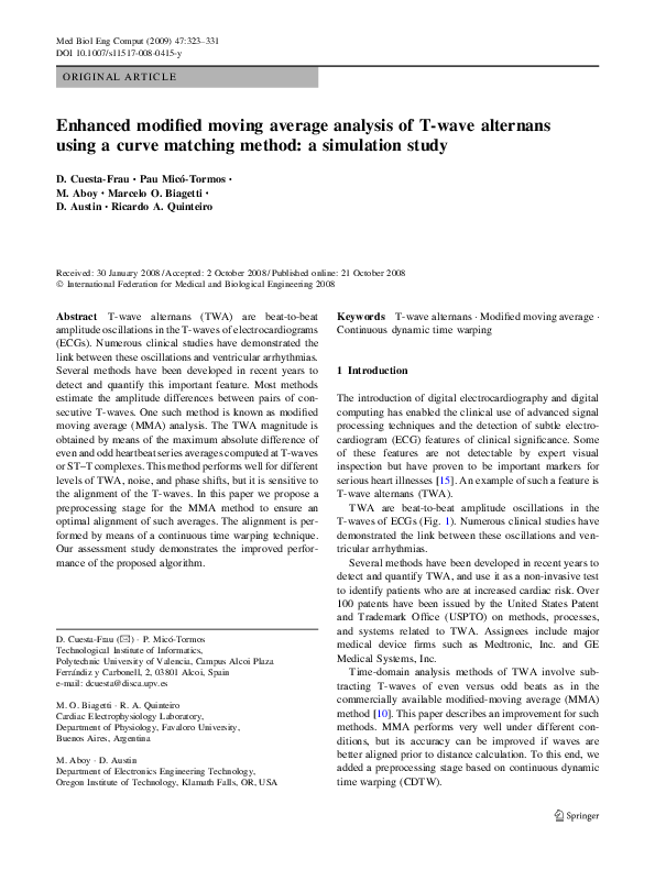 (PDF) Enhanced modified moving average analysis of T-wave alternans using a curve matching ...