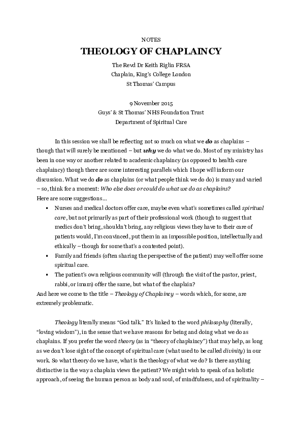 (PDF) Theology of Chaplaincy (November 2015)