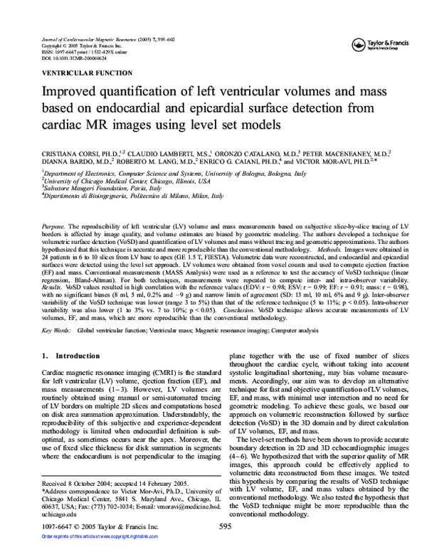 (PDF) Improved Quantification of Left Ventricular Volumes and Mass Based on Endocardial and ...