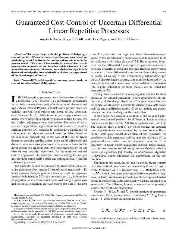 (PDF) Corrections to “Guaranteed Cost Control of Uncertain Differential Linear Repetitive Processes”