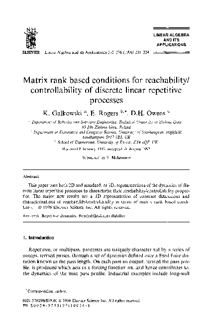(PDF) Matrix rank based conditions for reachability/controllability of discrete linear ...
