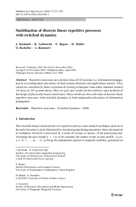 (PDF) Stabilization of Discrete Linear Repetitive Processes with Switched Dynamics | Krzysztof ...