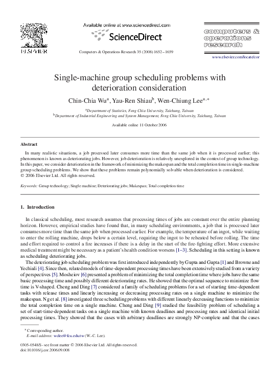 Pdf Single Machine Group Scheduling Problems With Deterioration Consideration