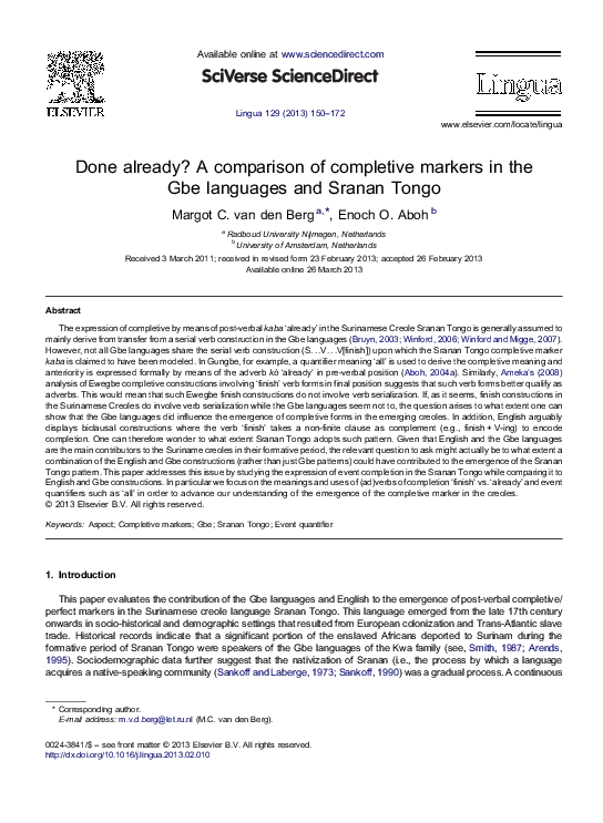 (PDF) Done already? A comparison of completive markers in the Gbe ...