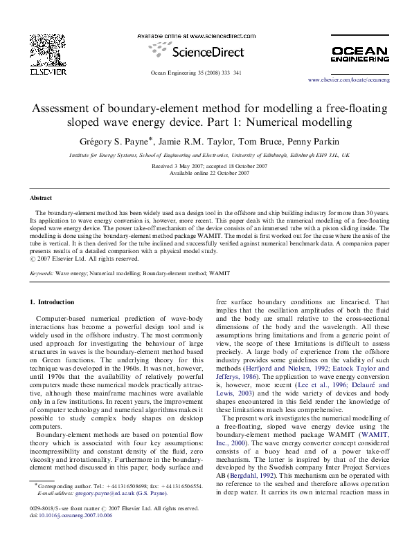 Pdf Assessment Of Boundary Element Method For Modelling A Free Floating Sloped Wave Energy