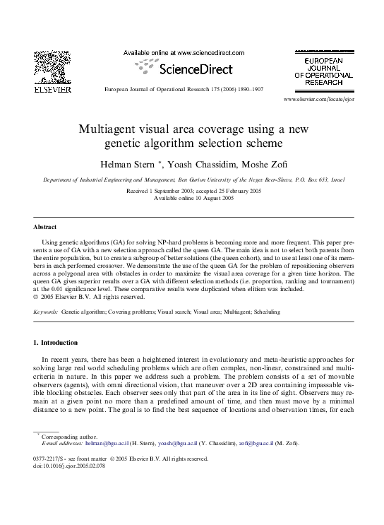 (PDF) Multiagent visual area coverage using a new genetic algorithm selection scheme