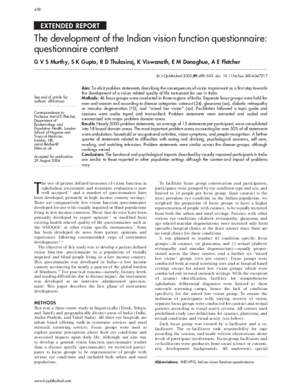(PDF) The development of the Indian vision function questionnaire ...