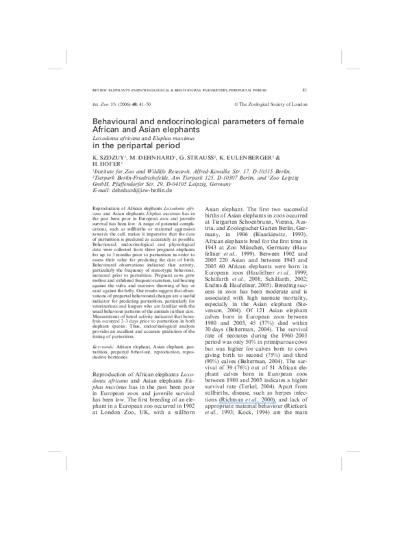 (PDF) Behavioural and endocrinological parameters of female African and Asian elephants ...