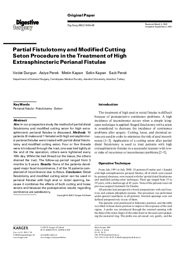 (PDF) Partial Fistulotomy and Modified Cutting Seton Procedure in the ...