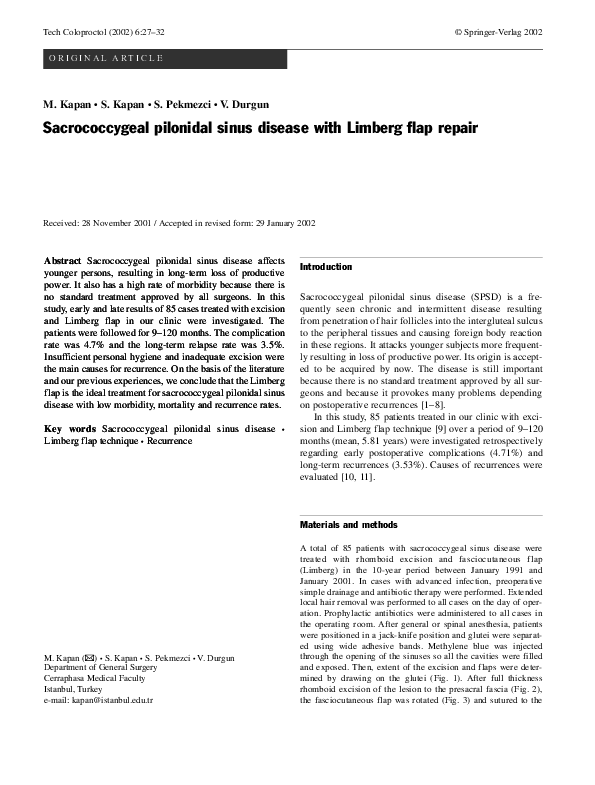 (PDF) Sacrococcygeal pilonidal sinus disease with Limberg flap repair ...