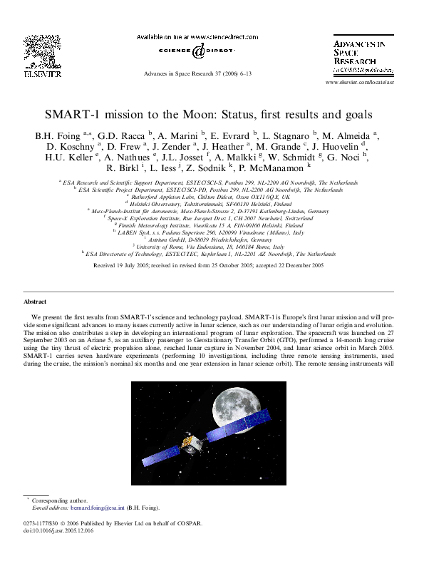 (PDF) SMART-1 mission to the Moon: Status, first results and goals