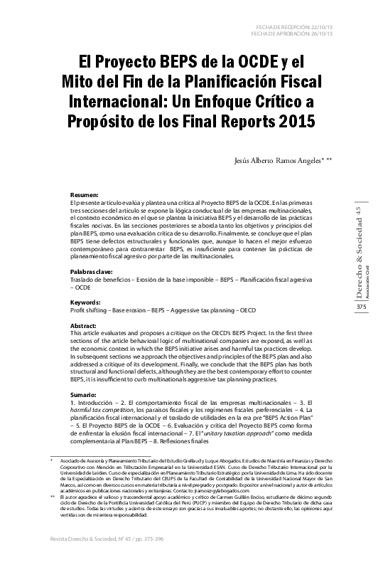 (PDF) El Proyecto BEPS de la OCDE y el Mito del Fin de la Planificación ...