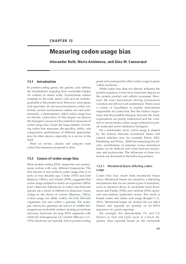 Pdf Measuring Codon Usage Bias Gina Cannarozzi