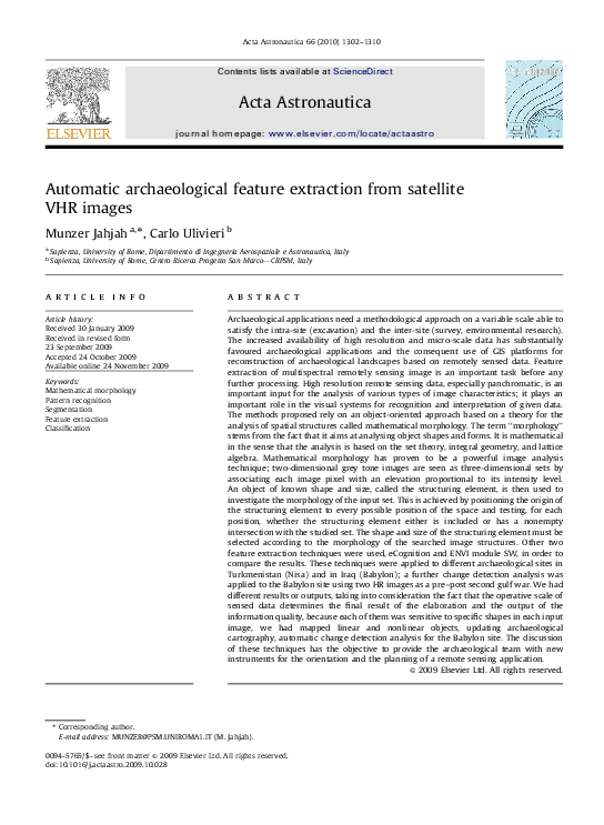 (PDF) Automatic archaeological feature extraction from satellite VHR images