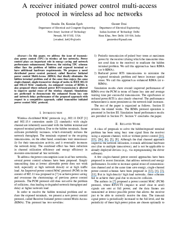 Pdf A Receiver Initiated Power Control Multi Access Protocol In