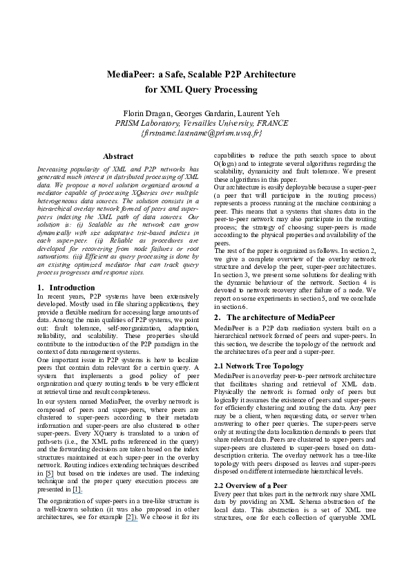 (PDF) MediaPeer: A Safe, Scalable P2P Architecture for XML Query Processing