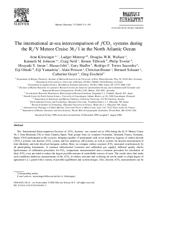 (PDF) The international at-sea intercomparison of fCO2 systems during the R/V Meteor Cruise 36/1 ...