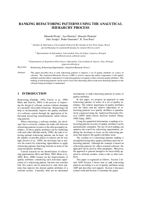(PDF) Ranking refactoring patterns using the analytical hierarchy process