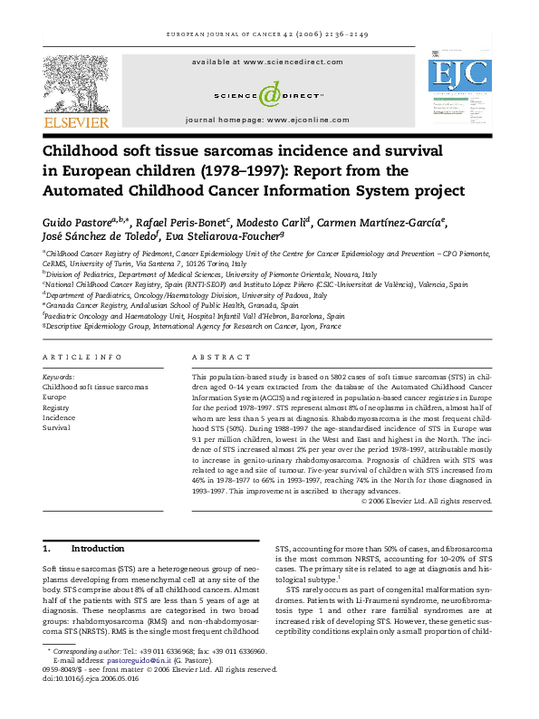 (PDF) Childhood soft tissue sarcomas incidence and survival in European ...
