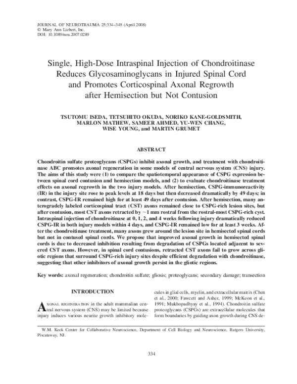 (PDF) Single, High-Dose Intraspinal Injection of Chondroitinase Reduces ...