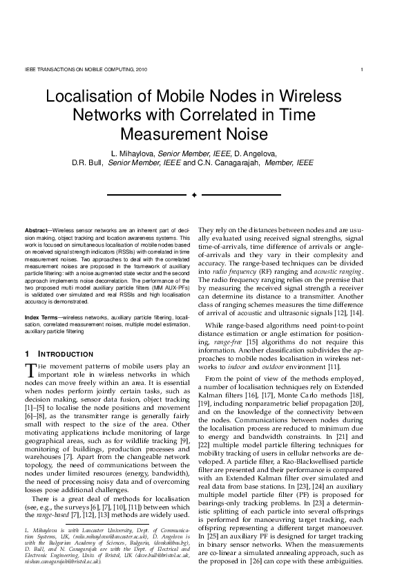 Pdf Localisation Of Mobile Nodes In Wireless Networks With Correlated In Time Measurement Noise