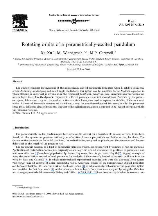 Pdf Rotating Orbits Of A Parametrically Excited Pendulum Marian
