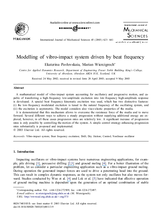 (PDF) Modelling of vibro-impact system driven by beat frequency
