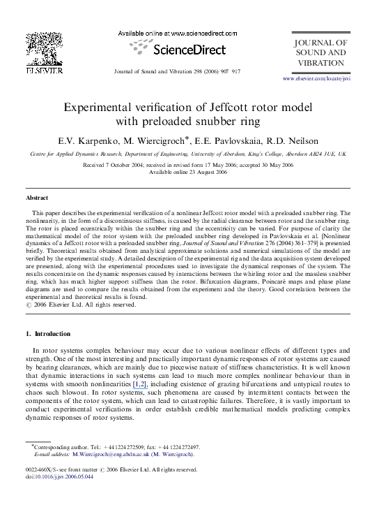 (PDF) Experimental verification of Jeffcott rotor model with preloaded ...