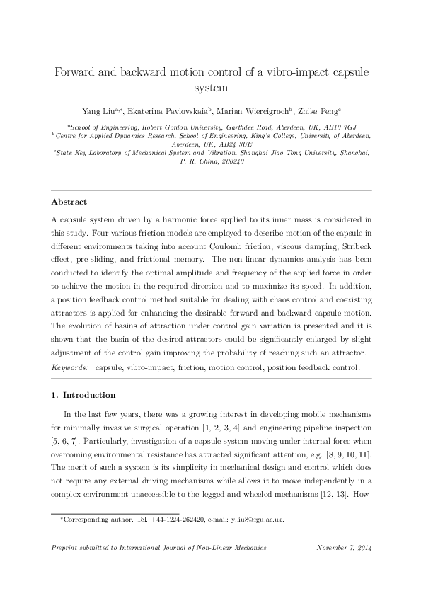 (PDF) Forward and backward motion control of a vibro-impact capsule system