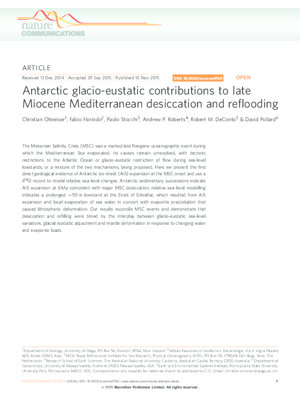 Antarctic glacio-eustatic contributions to late Miocene Mediterranean ...