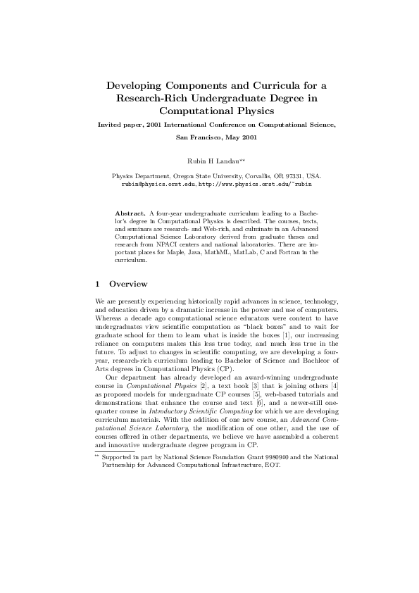computational problems for physics landau