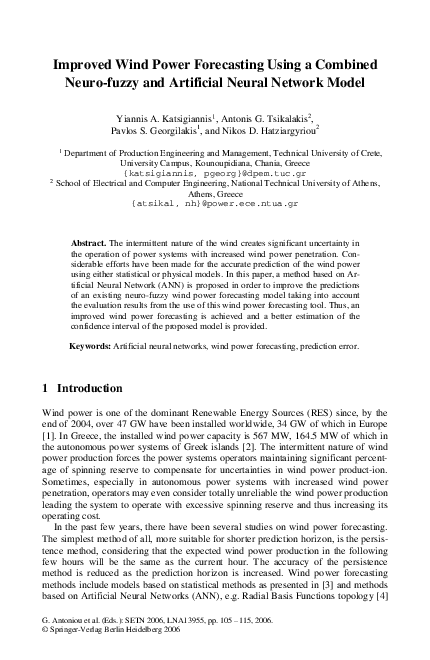 (PDF) Improved Wind Power Forecasting Using a Combined Neuro-fuzzy and Artificial Neural Network ...