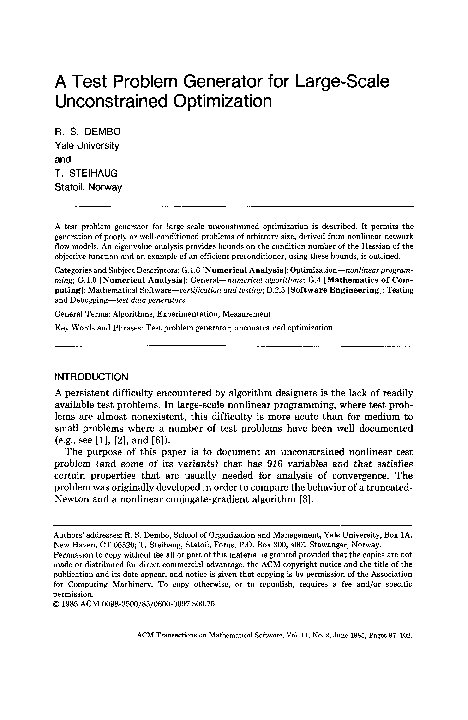 Pdf A Test Problem Generator For Large Scale Unconstrained Optimization