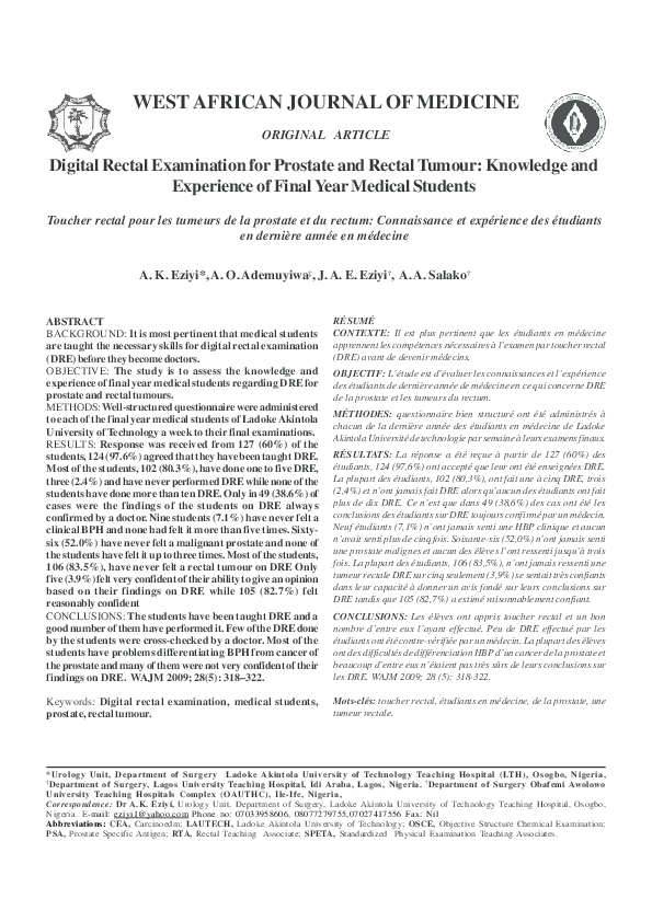 (PDF) Digital Rectal Examination for Prostate and Rectal Tumour ...