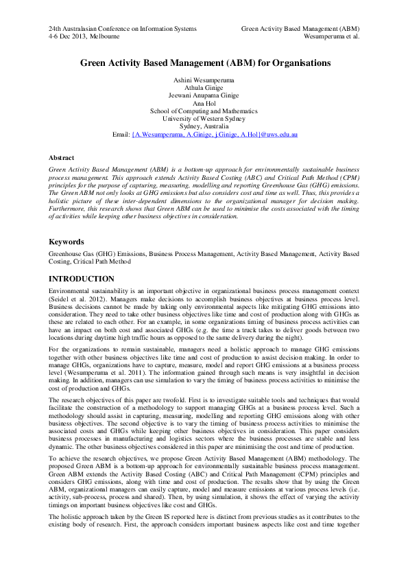 (PDF) Green activity based management (ABM) for organisations