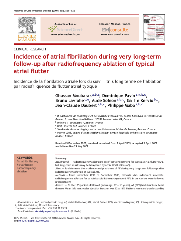 Pdf Incidence Of Atrial Fibrillation During Very Long Term Follow Up After Radiofrequency