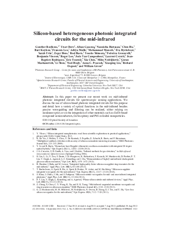 (PDF) Silicon-based heterogeneous photonic integrated circuits for the mid-infrared
