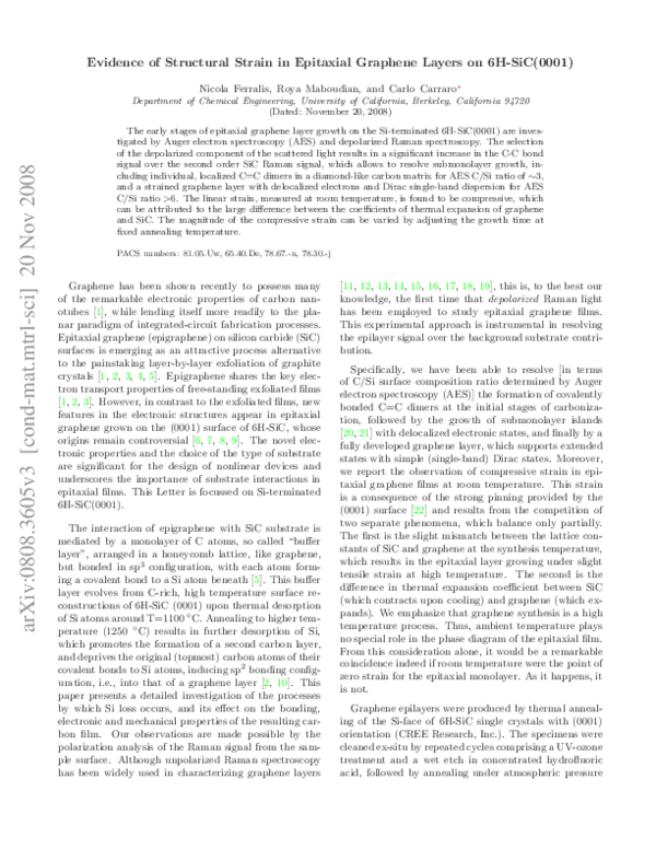 (PDF) Evidence of Structural Strain in Epitaxial Graphene Layers on 6H-SiC(0001)