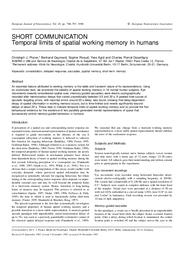 (PDF) Temporal limits of spatial working memory in humans