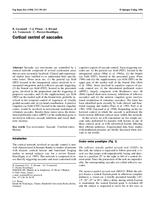 (PDF) Cortical control of saccades