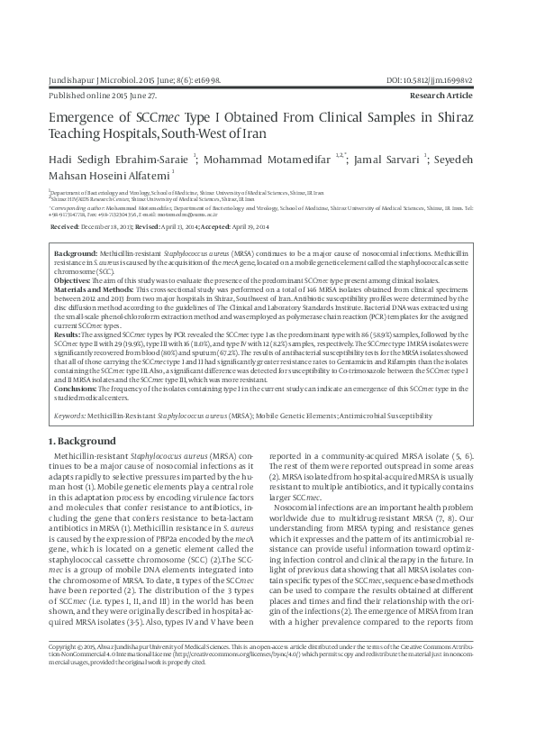 (PDF) Emergence of SCCmec Type I Obtained from Clinical Samples in ...