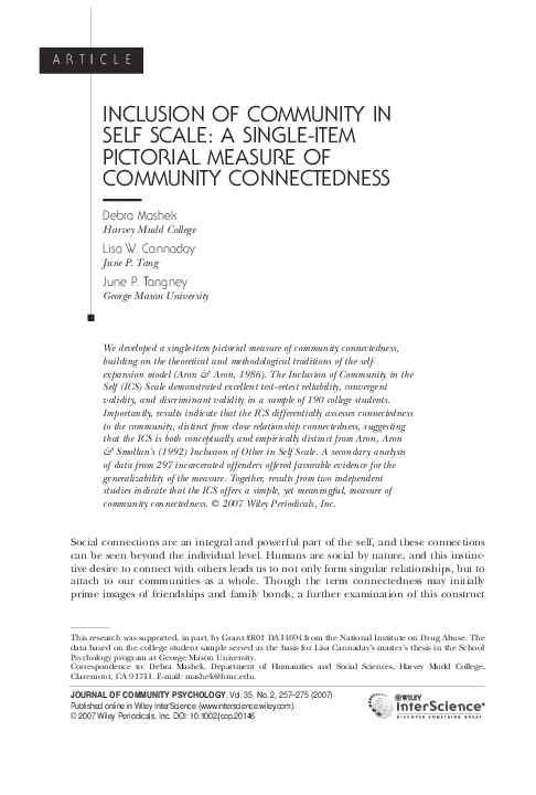 (PDF) Inclusion of community in self scale: A single-item pictorial ...