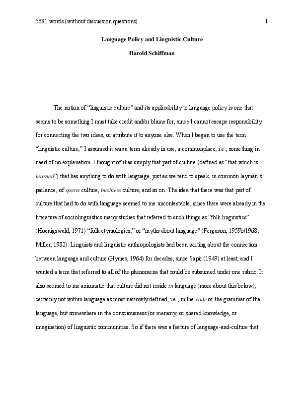 Language Policy and Linguistic Culture